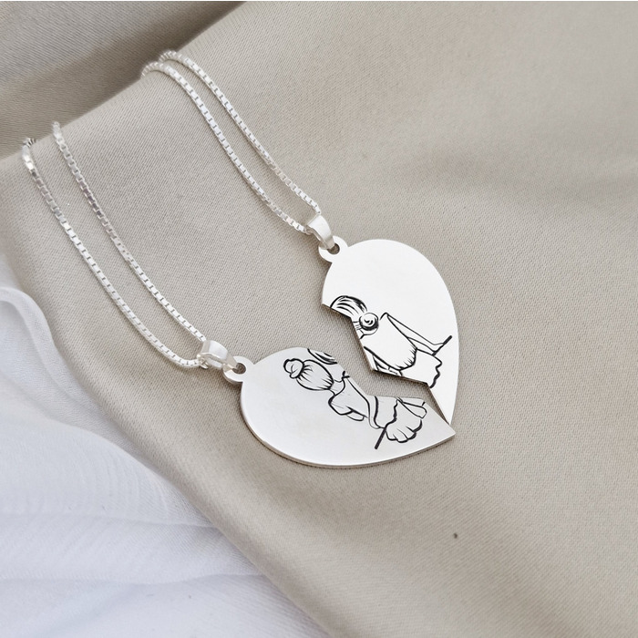 Lantisoare Inima Puzzle 2 Surori / Prietene - Argint 925 - set 2 lantisoare